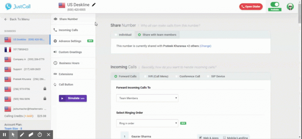 Simulate Button Visualize Incoming Call Flow Justcall Cloud Phone System